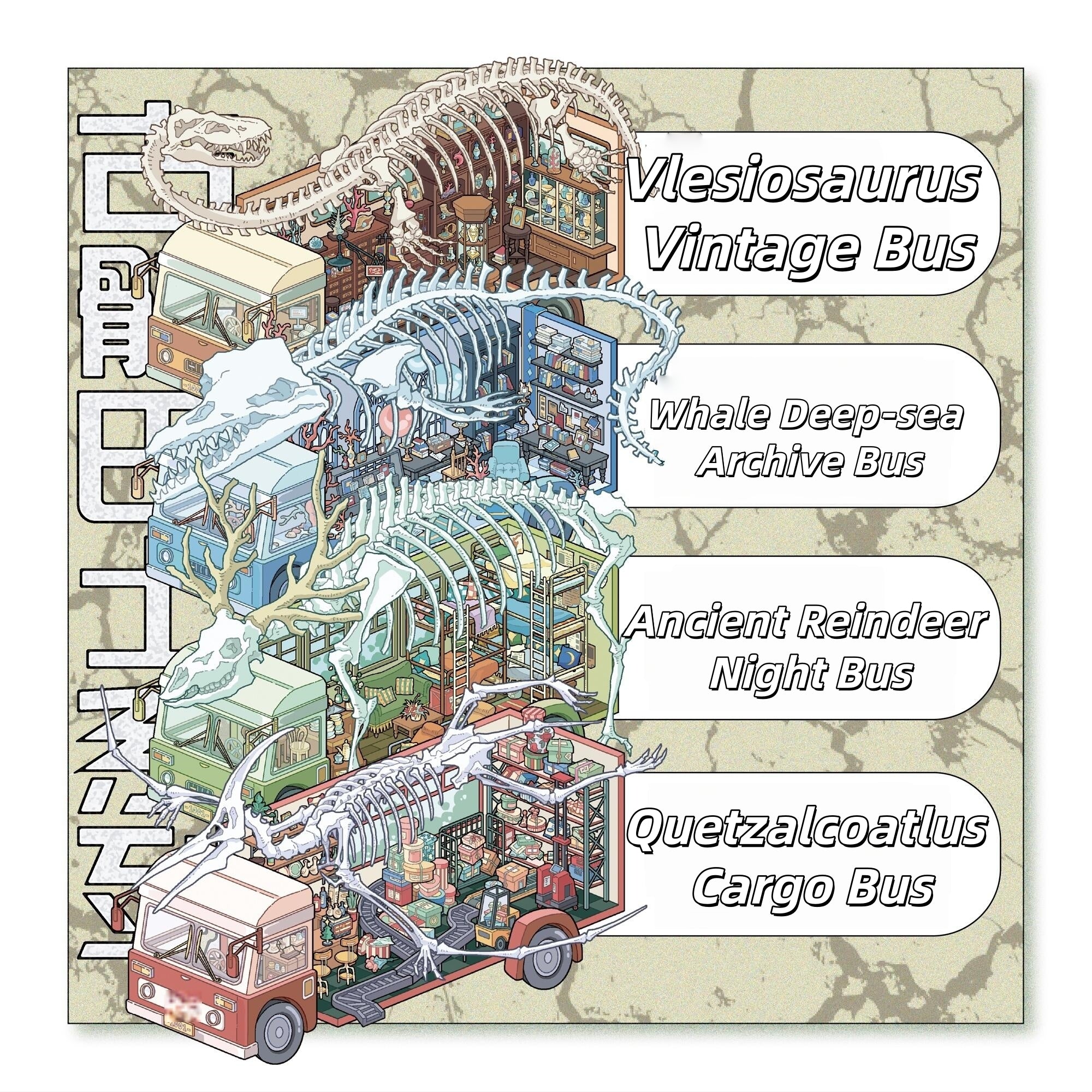 Dinosaur Bus 3D Sticker | 4 Cute Miniature Scenes – PuPu Land